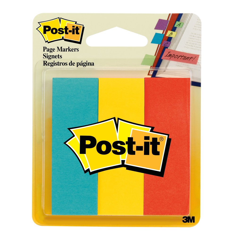 Post-it Page Markers, Assorted Colors , 1 in. x 3 in., 3 Pads - Walmart ...