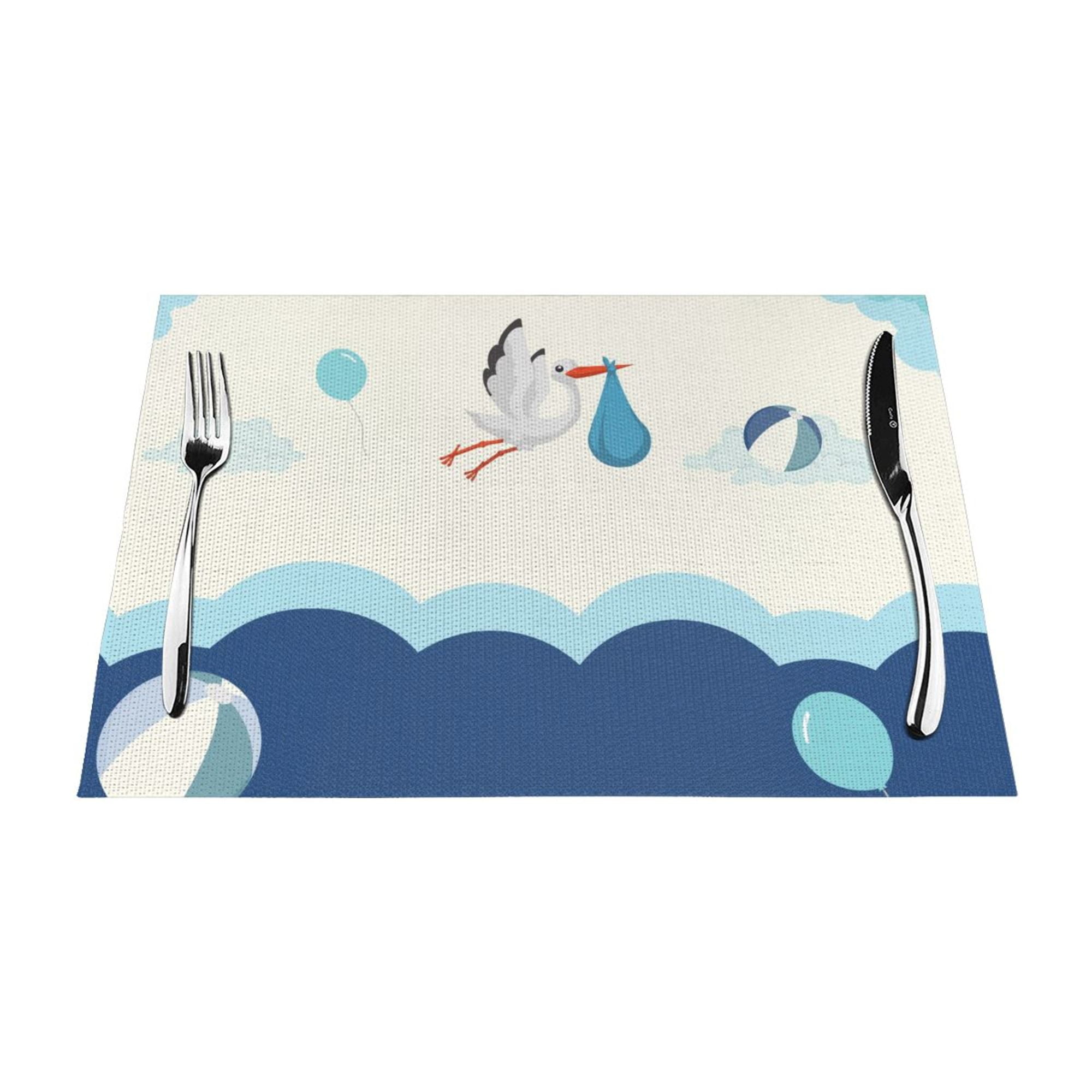 XMXY Woven Placemats Set of 6 PCS, Stork Balloons Birth Table Mats ...