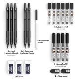 Nicpro 5 Pcs Mechanical Pencils Set, 0.5, 0.7, 0.9mm & 2mm Lead Holder with Refills, Erasers ...