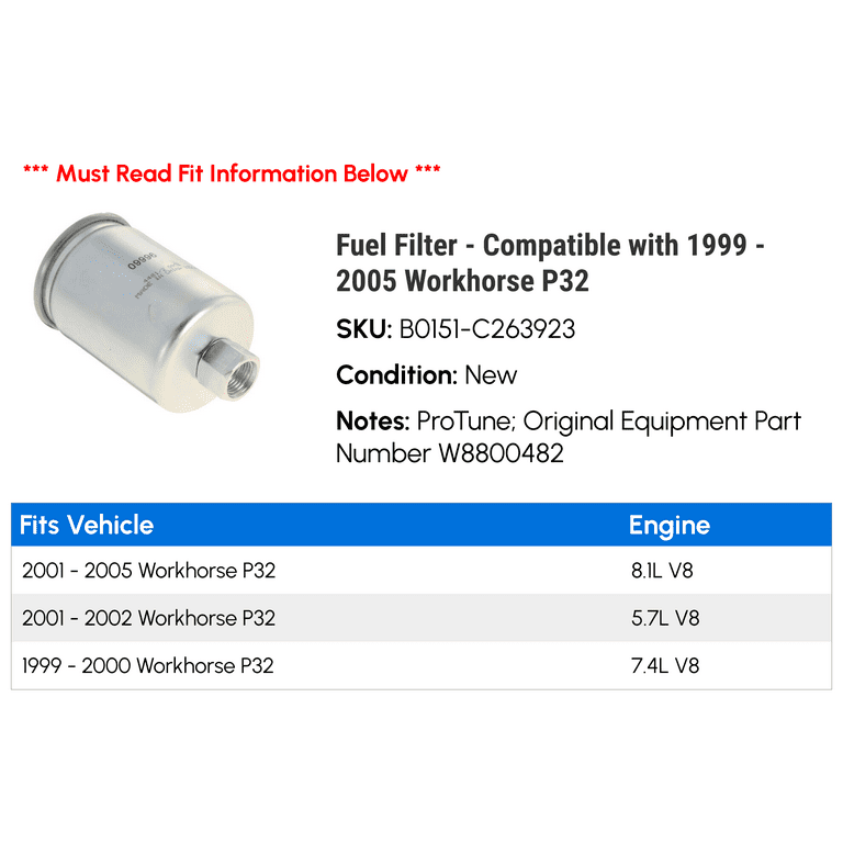 Fuel Filter Compatible With 2001 2007 Workhorse W22 V8 2002, 43% OFF