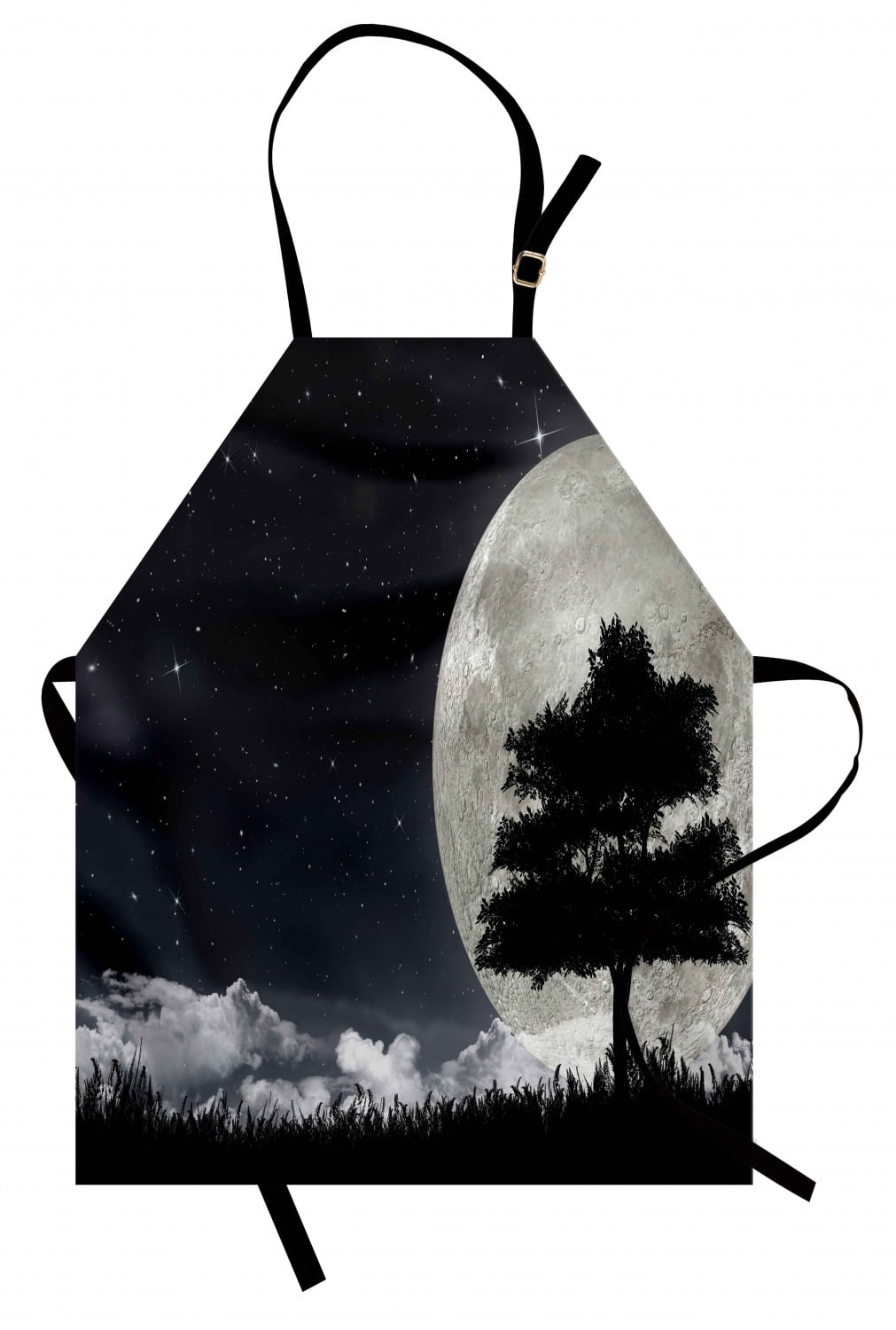 Night Apron Silhouette of a Ancient Tree Against Giant Moon Starry Sky ...