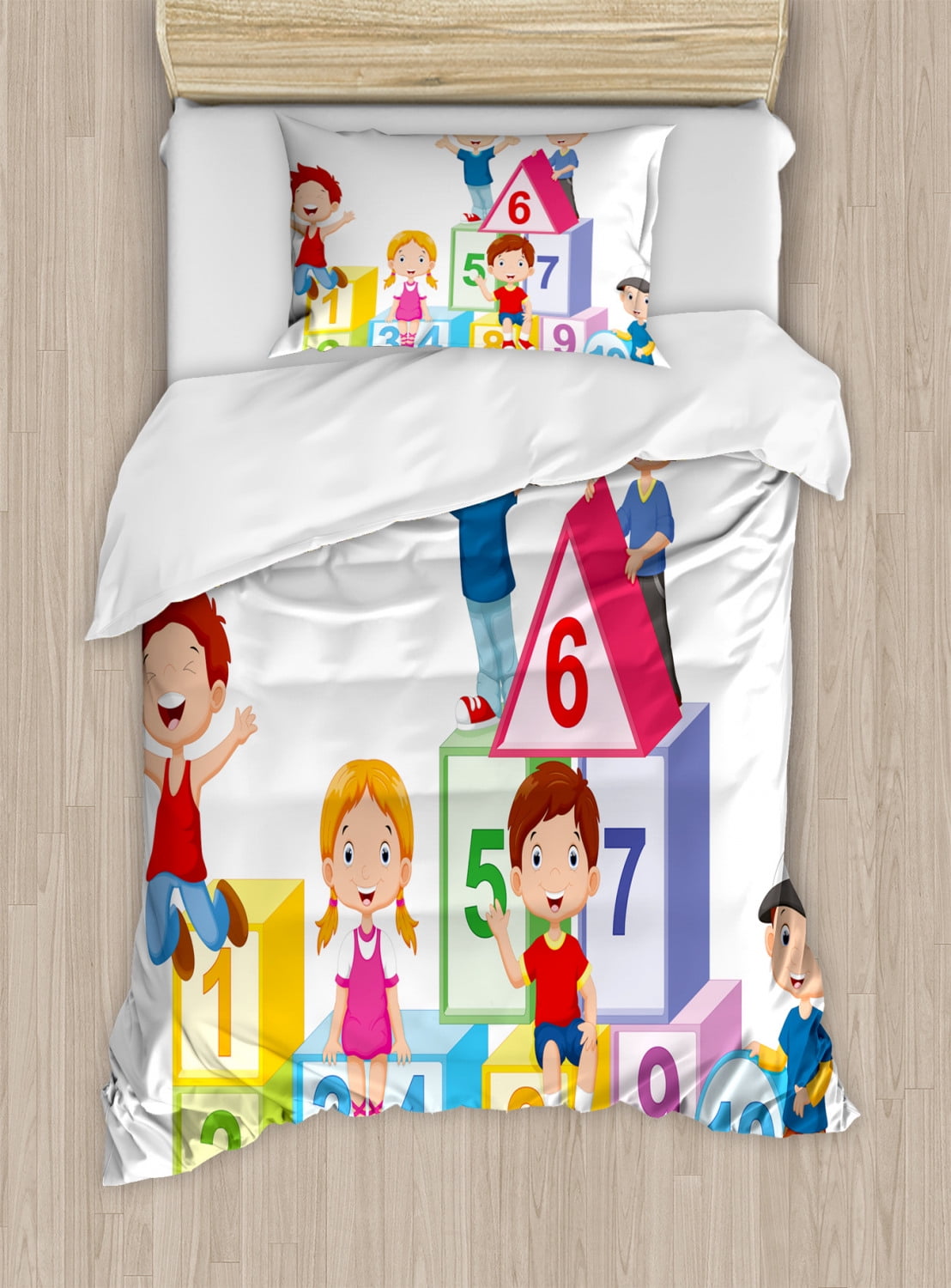 Educational Twin Size Duvet Cover Set, Happy Kids Boys and Girls with ...