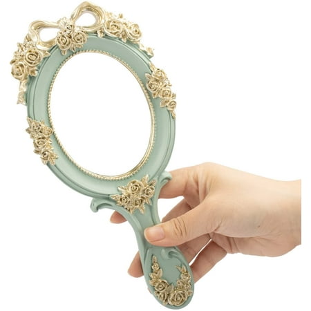 Asge Vintage Handheld Mirror Embossed Flower Hand Held Mirror Makeup ...