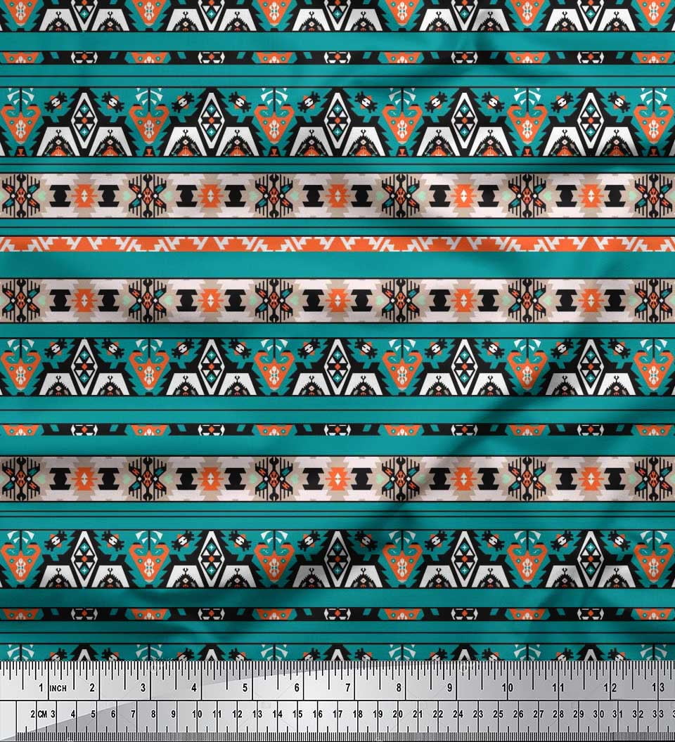 Soimoi Satin Silk Fabric Aztec Southwestern Print Fabric by The Yard 42 ...