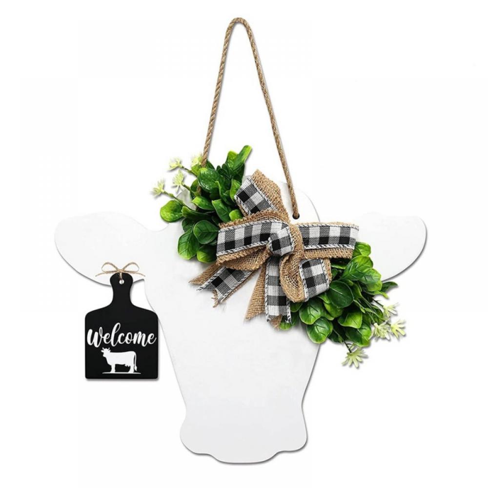 HOTWINTER Cow Head Welcome Sign Front Door Decor Wall Pediments Rustic ...