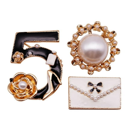 FanShow Unique Designed Imitation Pearl Number Five Brooches pins 3 ...