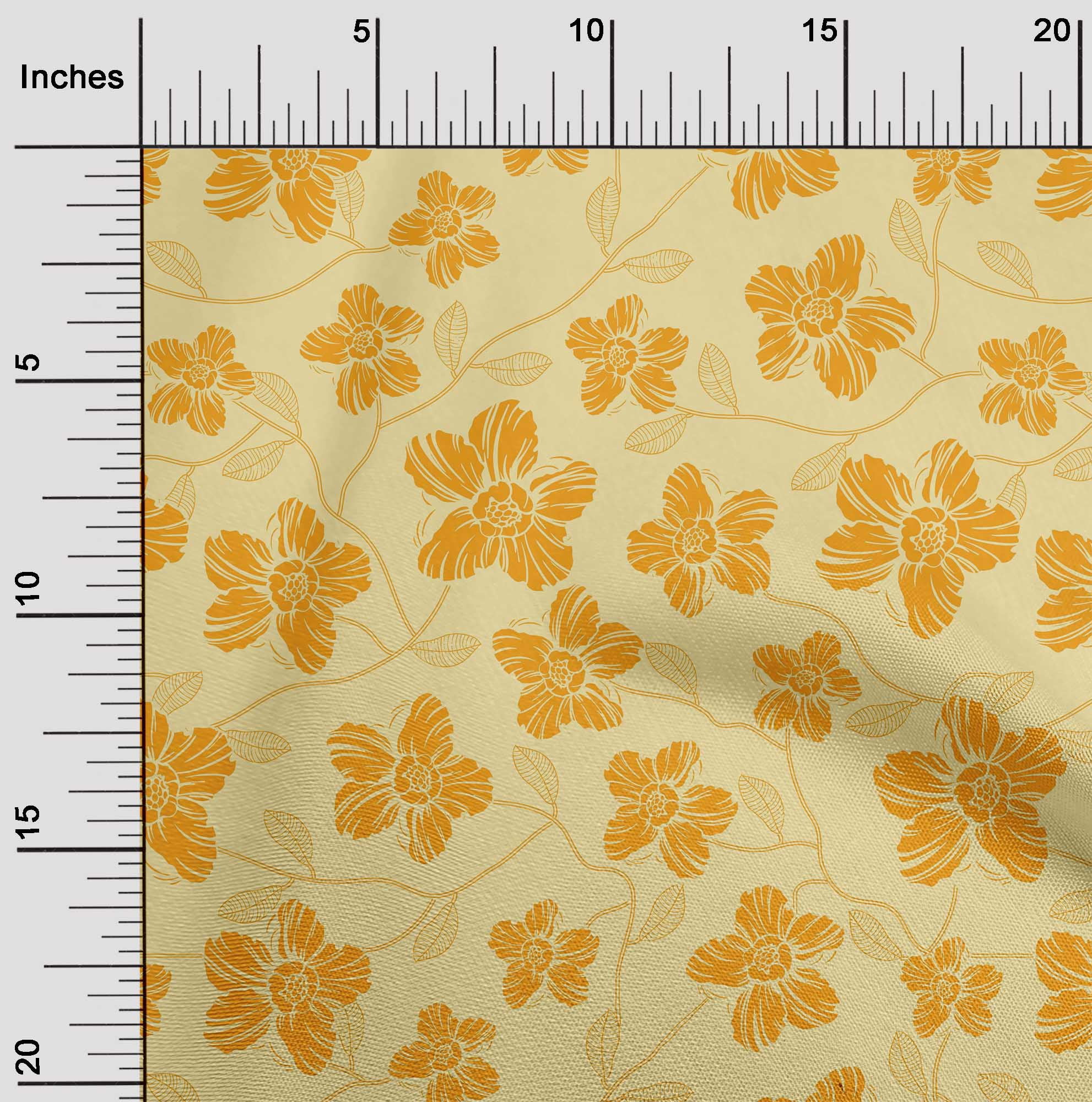 oneOone Silk Tabby Fabric Leaves & Floral Artistic Print Fabric By Yard ...