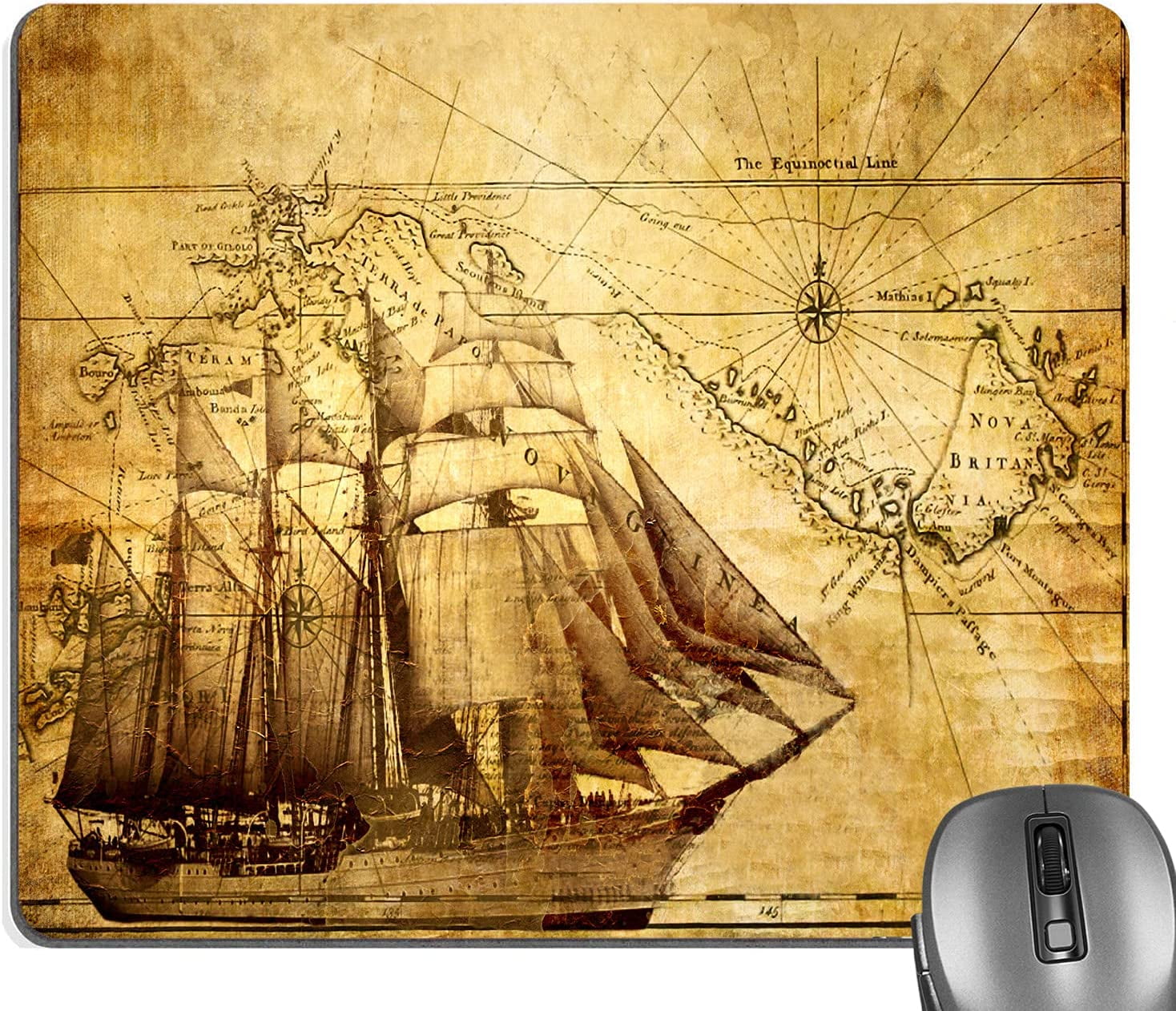 Antique Nautical Map Mouse Pad, Vintage Old Map Print Art Mouse Pads ...