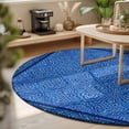 Bohemian Abstract Blue Flower 4FT Round Area Rugs Boho Tribal Ethnic ...