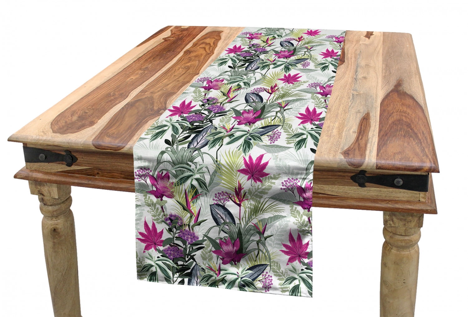 Floral Table Runner, Continuous Flowers with Pointed Leaves and Petals ...
