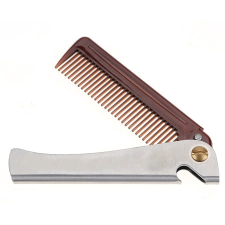 Folding Beard Comb, Stainless Steel Wooden Anti-static Portable Beard ...