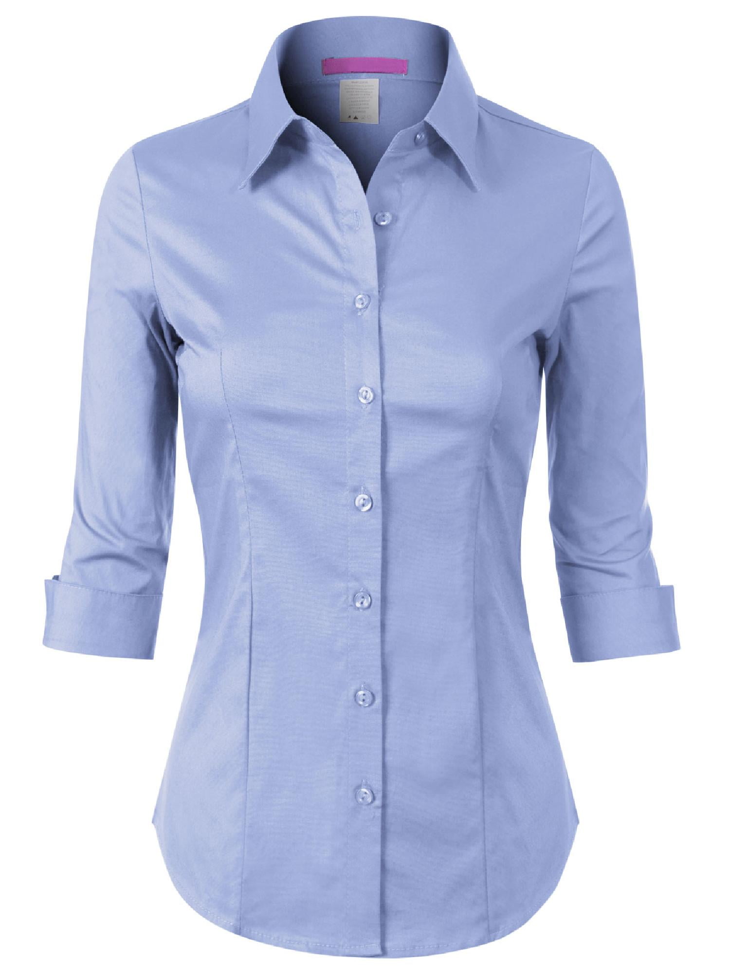 Made By Olivia Womens 3 4 Sleeve Stretchy Button Down Collar Office