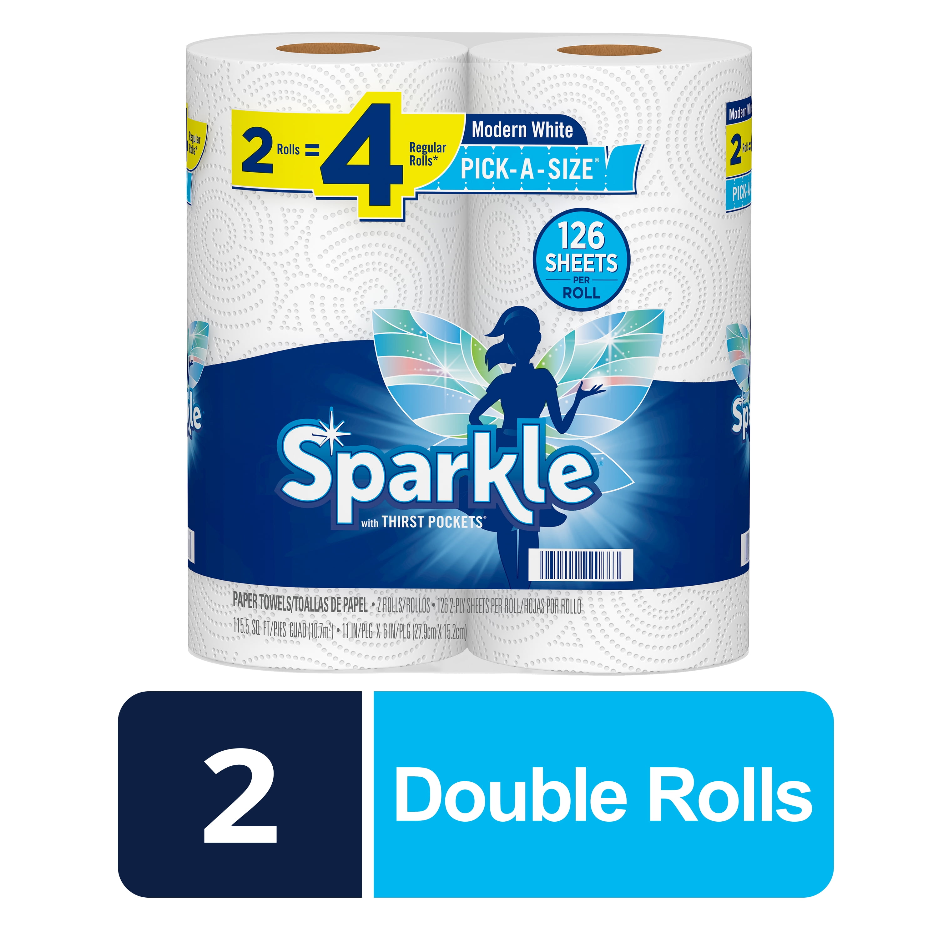 Sparkle Pick-A-Size Paper Towels, White, 2 Double Rolls = 4 Regular ...