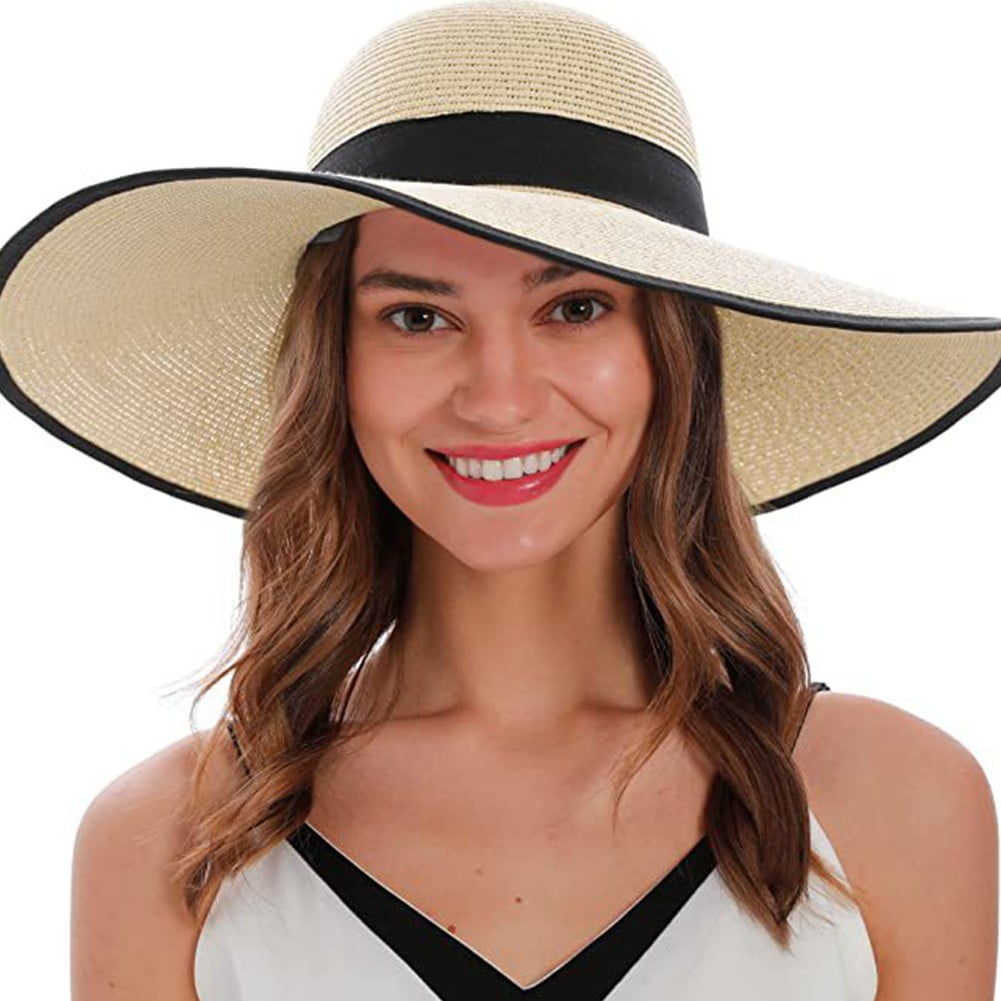 Women Floppy Sun Hat Wide Brim Foldable Roll Up Protection Straw Beach