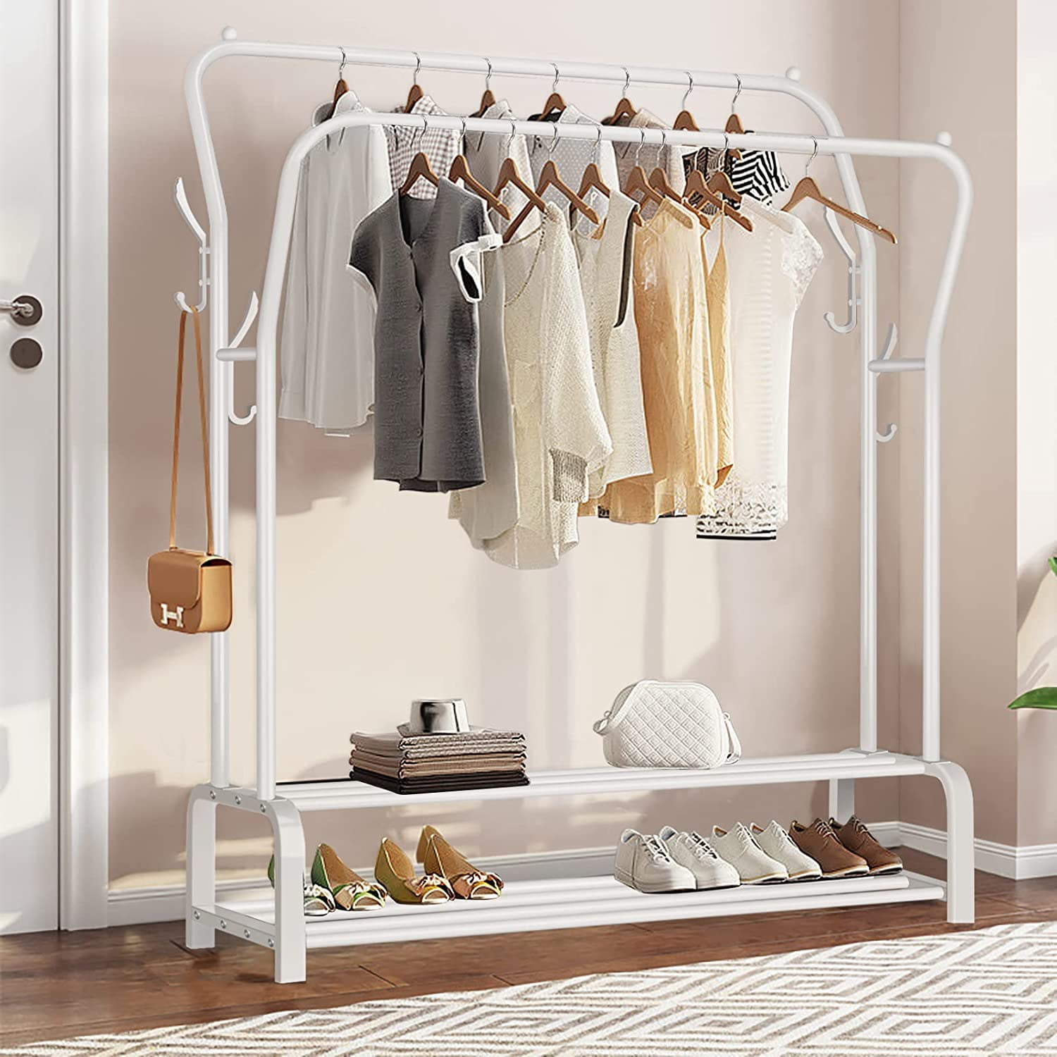 Garment Rack Free standing Clothes Hanger with Double Rods Upgrade ...