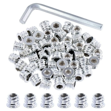 50Pcs 1/4"-20 x 10mm Threaded Inserts Nuts White Zinc Plated Carbon ...