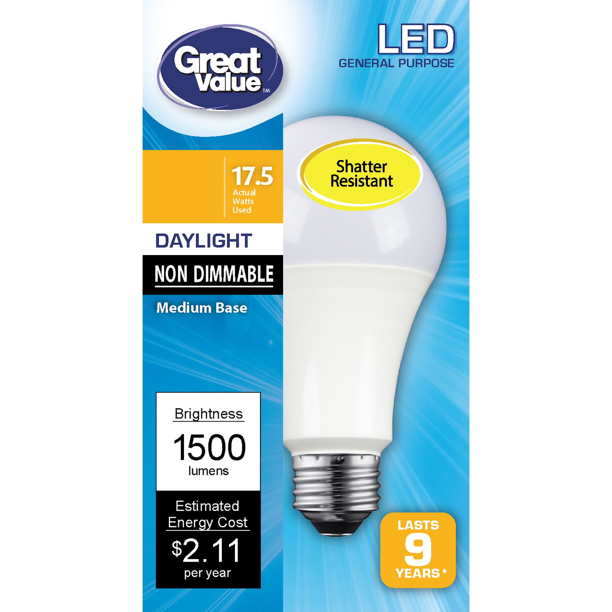 Great Value LED Light Bulb, 17.5W (100W Equivalent) A21 General Purpose ...