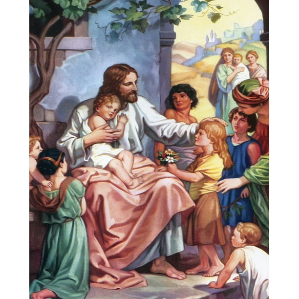 Catholic print picture - Jesus Blesses Children T - 8" x 10" ready to ...