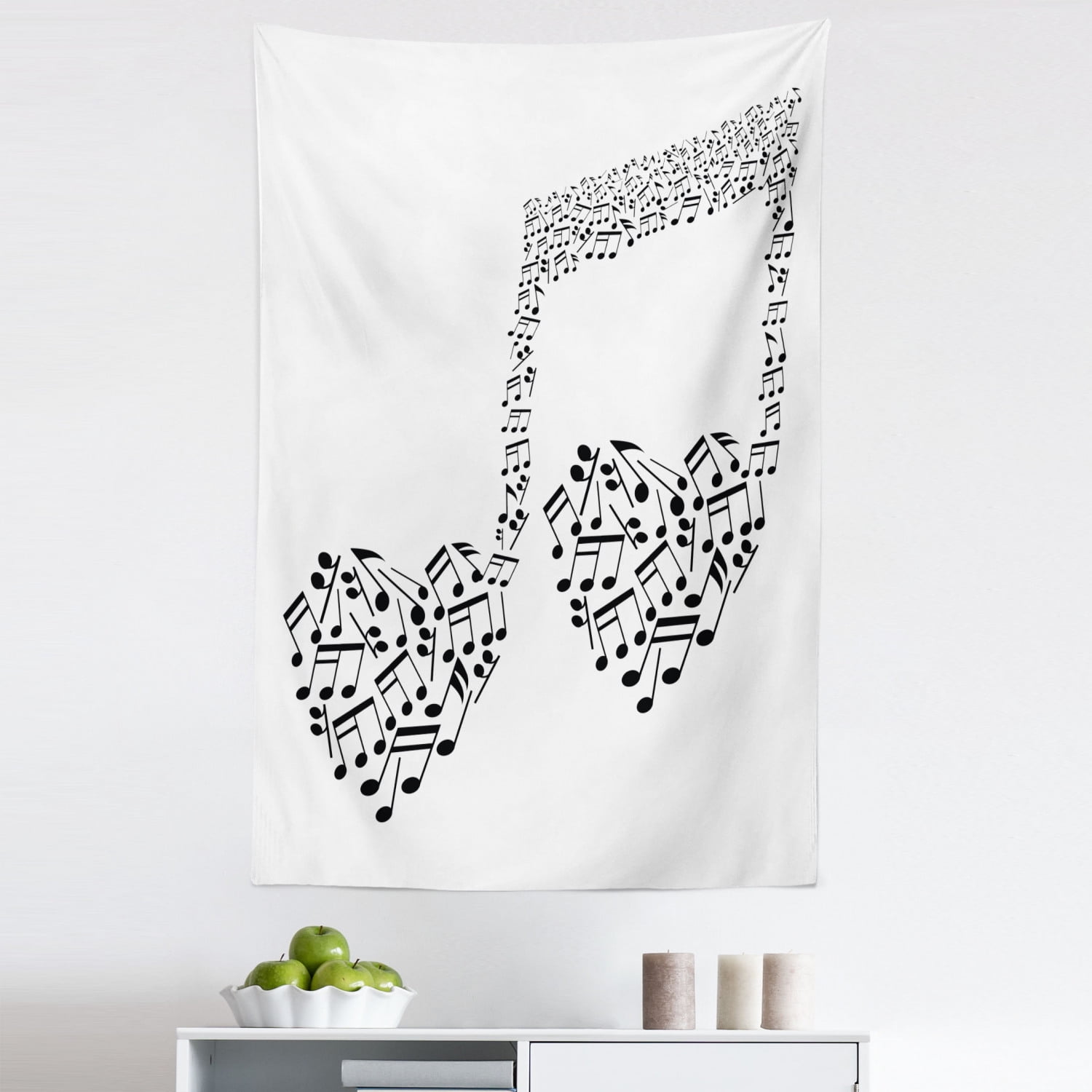 Music Tapestry, Big Abstract Musical Note Smaller Ones Heart Shape ...