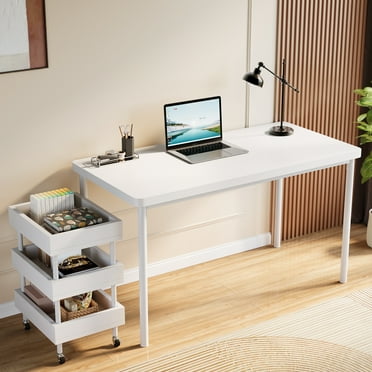 Tribesigns Modern Simple 47'' Computer Desk with 2 Drawers, White ...