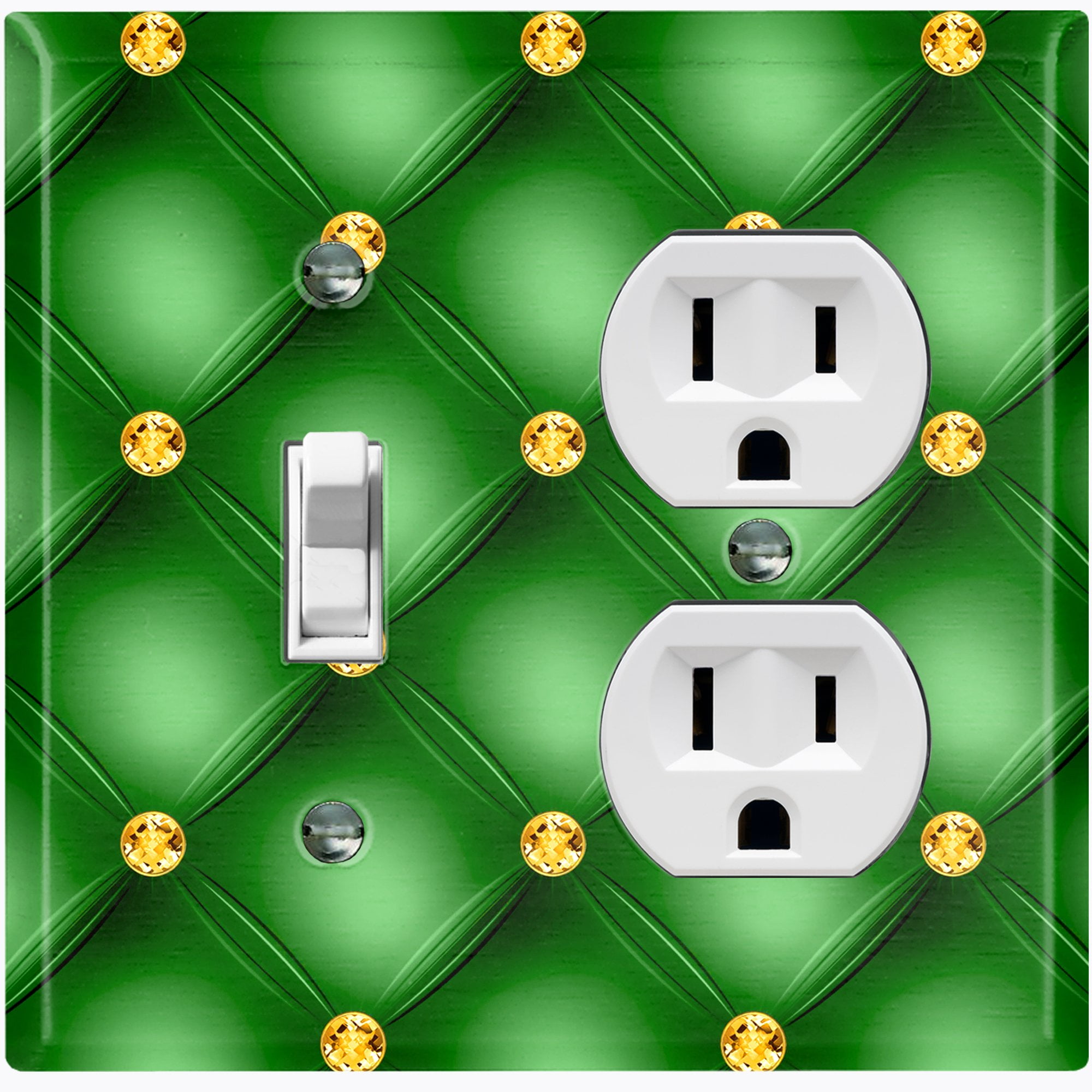 Metal Light Switch Plate Cover Yellow Diamond Tufted Green Wallpaper ...