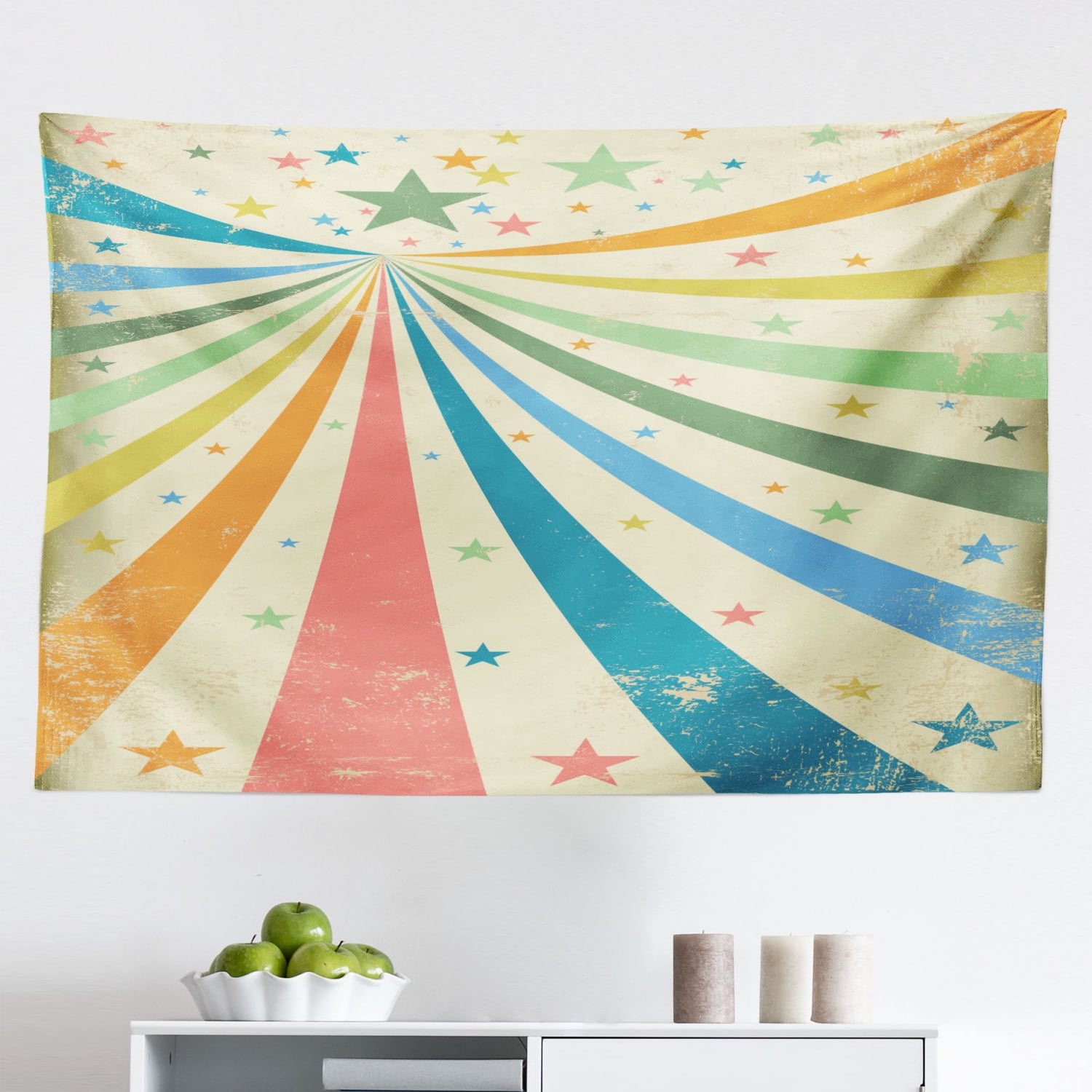 Retro Tapestry, Vintage Portrait of Young Lady with Fluffy Fur and ...