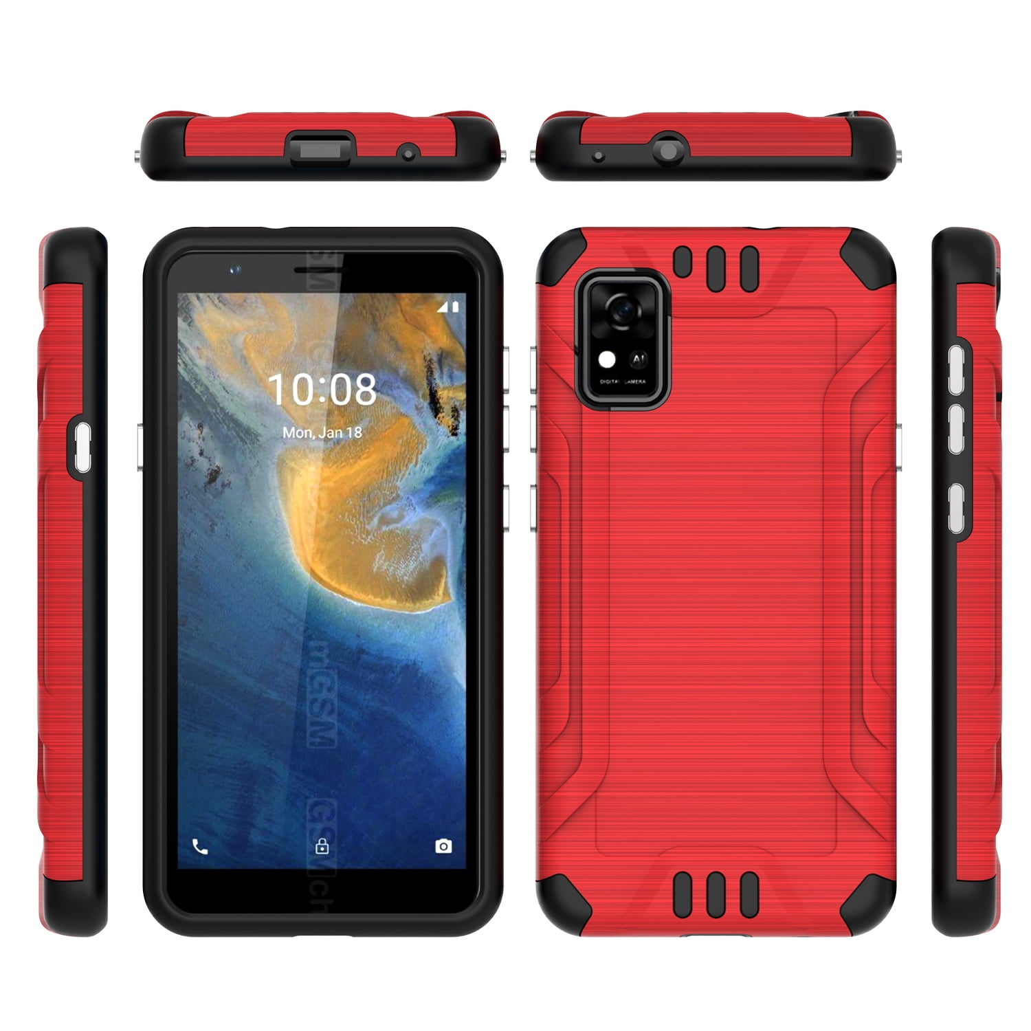 For Zte Z589 Z5158 Strong Tough Metallic Design Hybrid - Red - Walmart.com