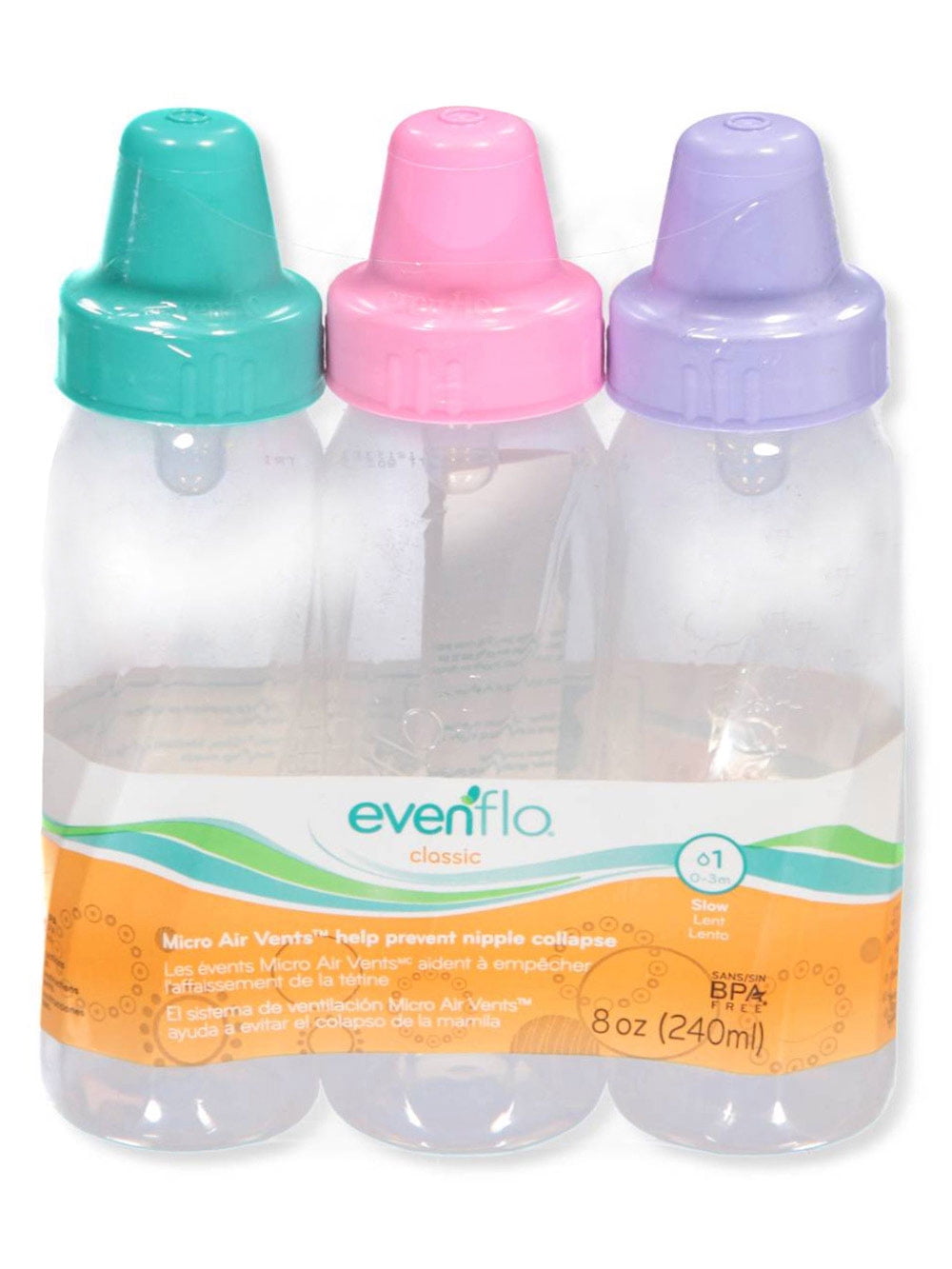 Evenflo 3-Pack Bottles (8 oz.) - mint/pink/purple, one size - Walmart.com
