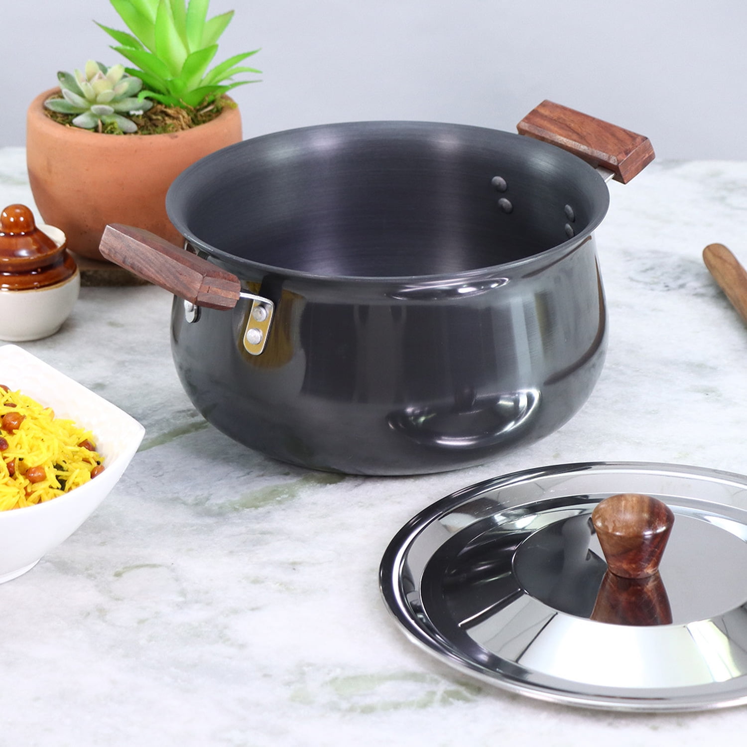 Wonderchef Ebony Hard Anodized Handi Stock Pot with Lid and Handles ...