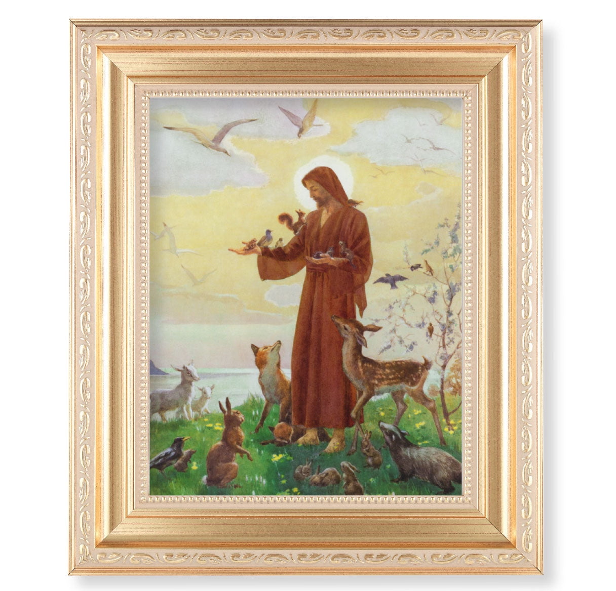 St. Francis Picture Framed Wall Art Decor Large, Satin Gold Fluted ...