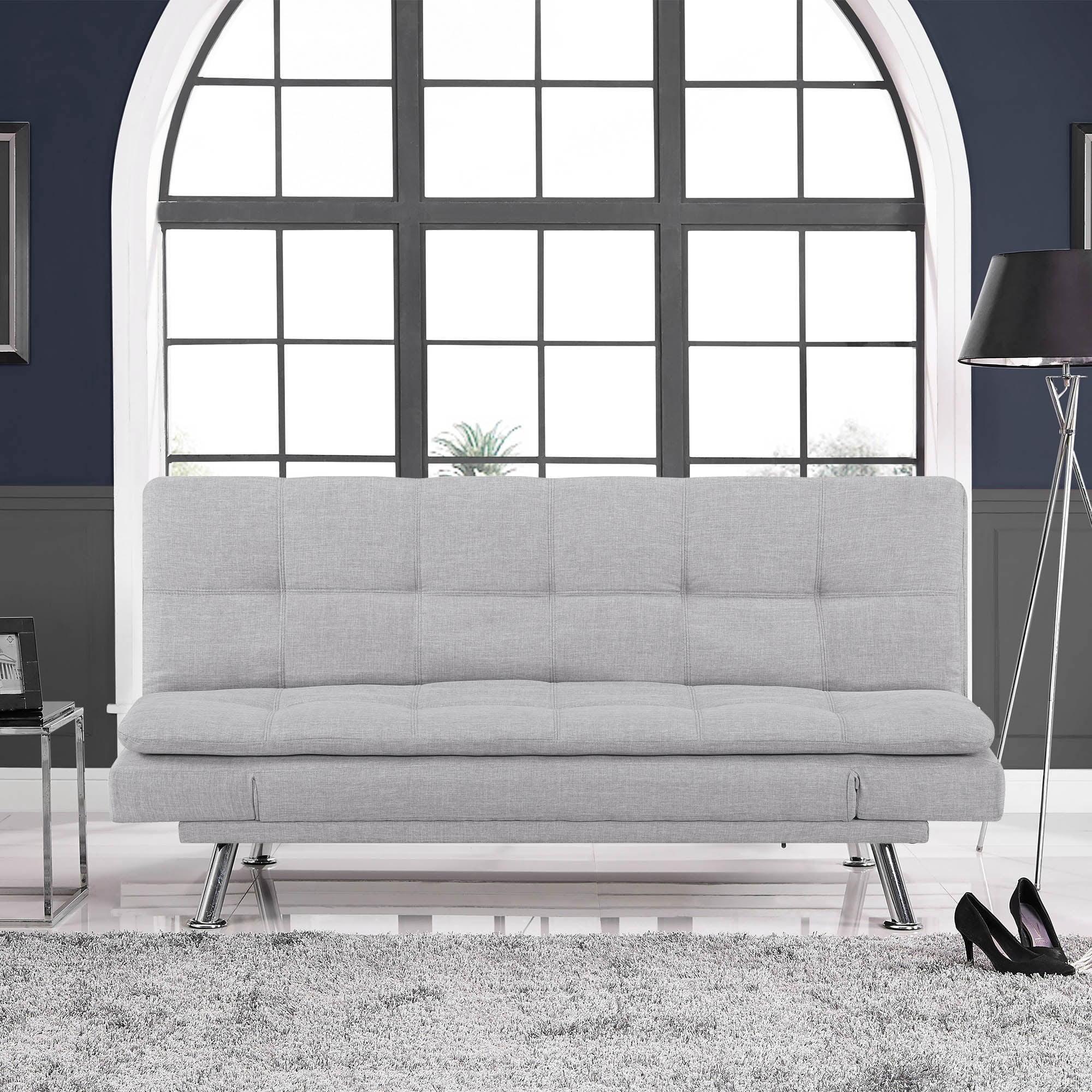 Serta Cannes Modern Futon with Adjustable Arms, Light Gray Upholstery ...