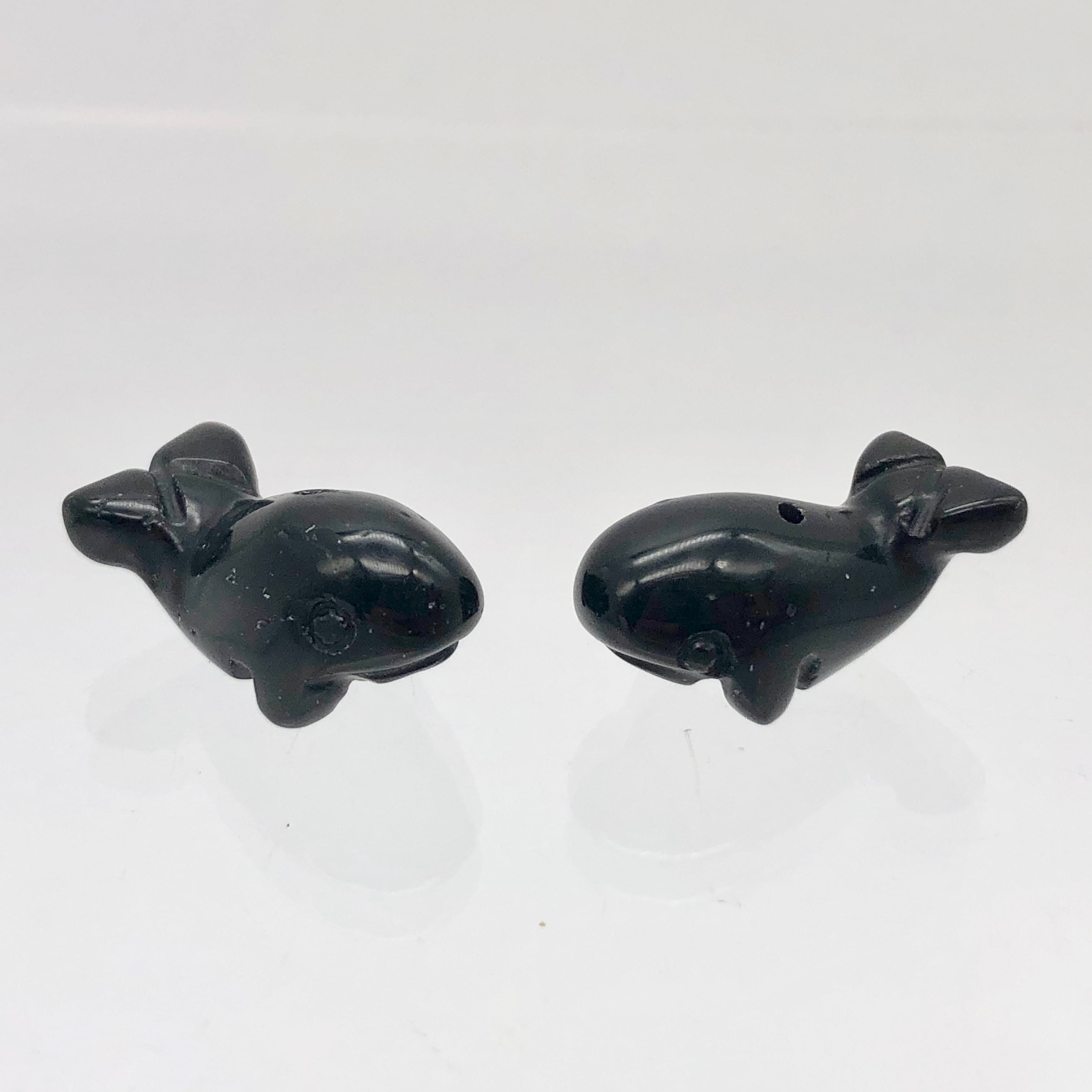 Carved Sea Animals 2 Obsidian Whale Beads | 21x12x10mm | Black | 2 ...