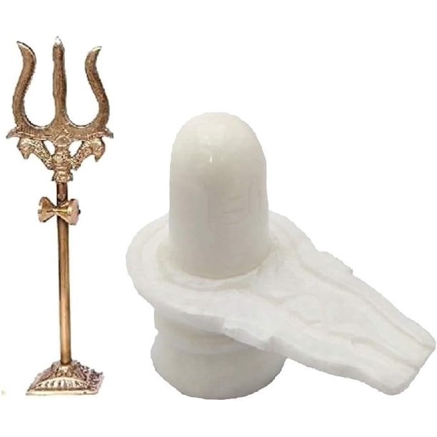 White Shiva Lingam Statue Shivling Marble Brass Trishul Stone Lord ...