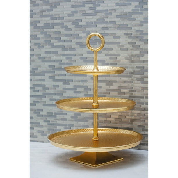 DecMode 17" x 23" Gold Aluminum 3 Tiered Server, 1-Piece - Walmart.com