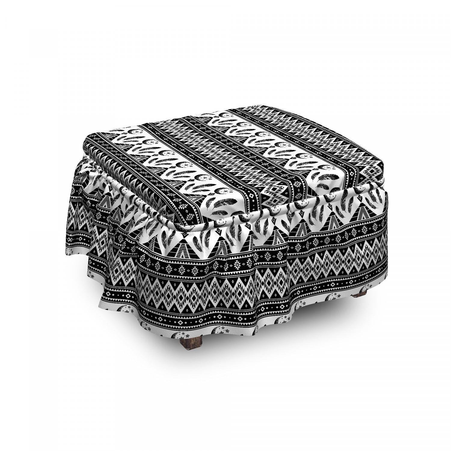 Aztec Ottoman Cover, Trippy Moon Feather Pattern, 2 Piece Slipcover Set ...