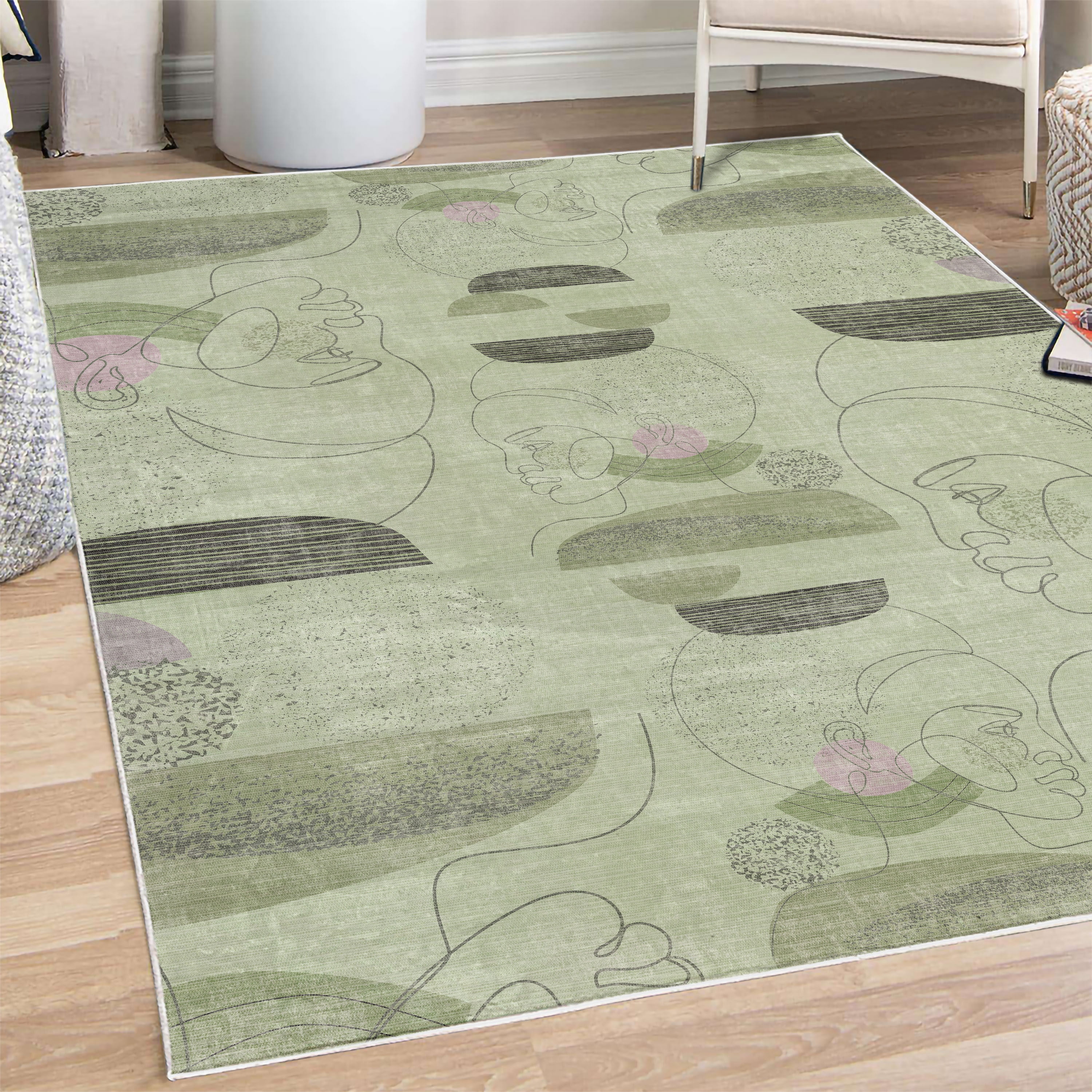 Contemporary Decorative Rug, Modern Style Abstract Minimal Line Art ...