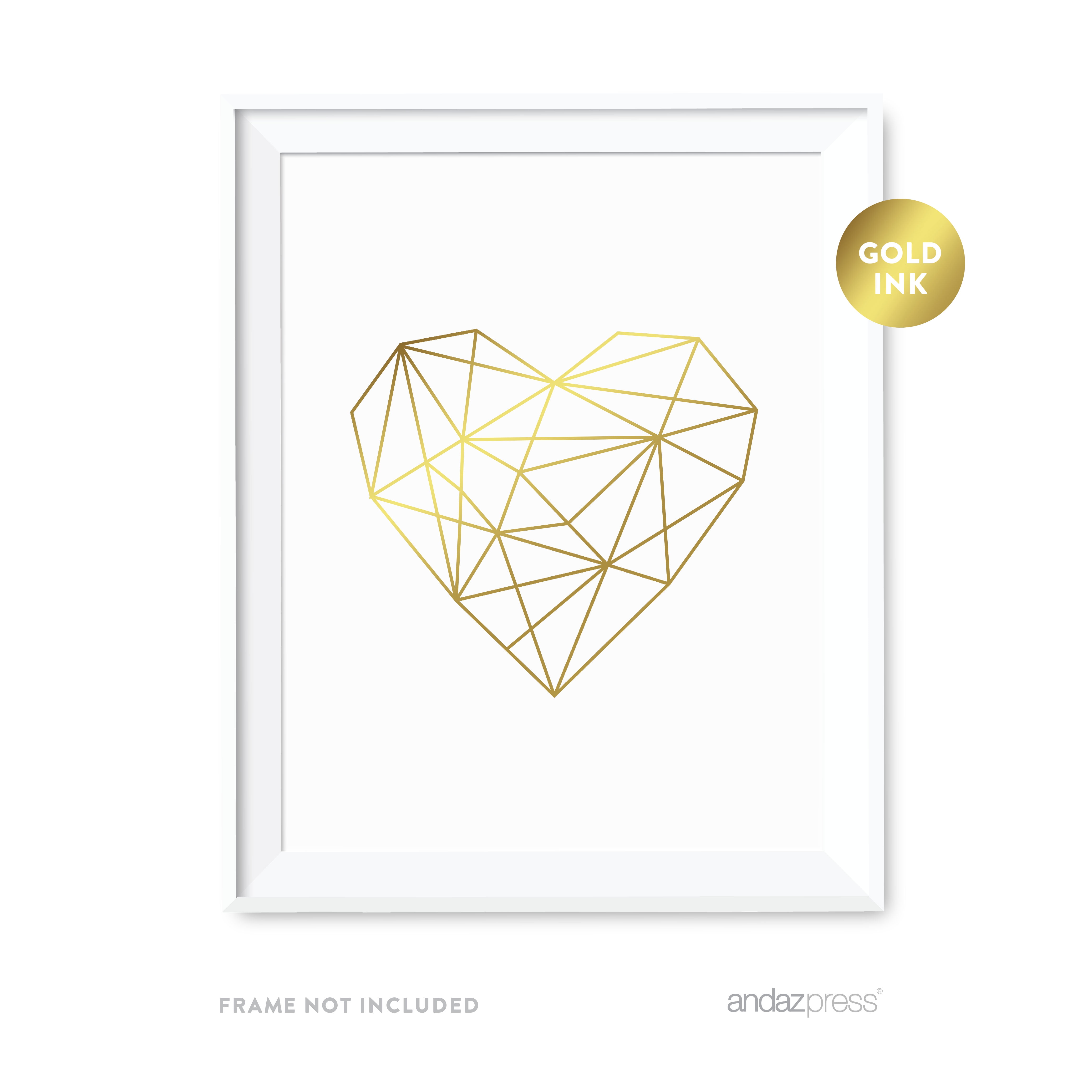 Heart Geometric Shapes Origami Wall Art Metallic Gold Ink Print ...