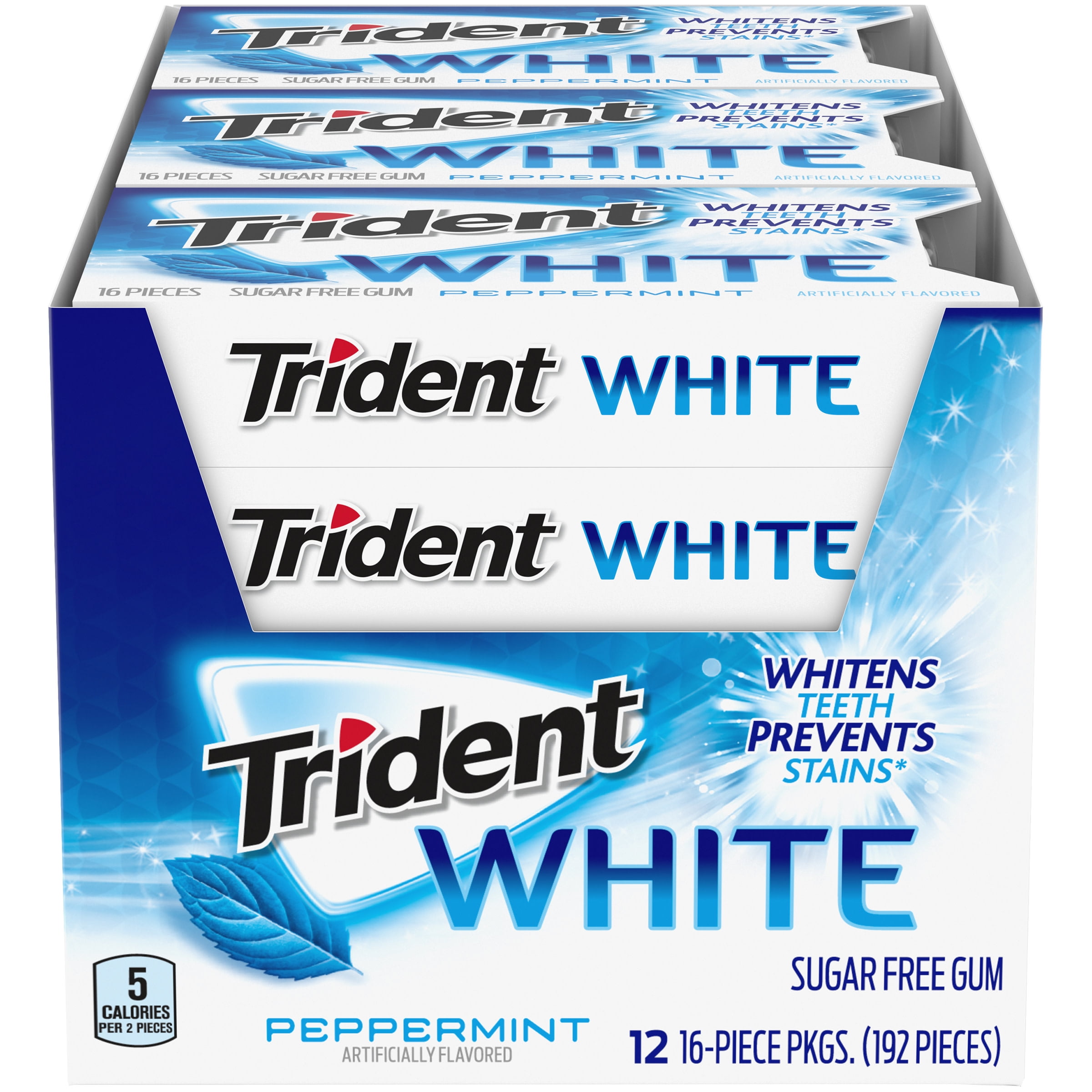 Trident White Peppermint Sugar Free Gum, 12 Packs of 16 Pieces (192 ...