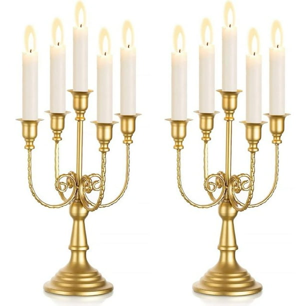 Sziqiqi Gold Candelabra 5 Arms Candle Holders for Table Centerpiece Set ...