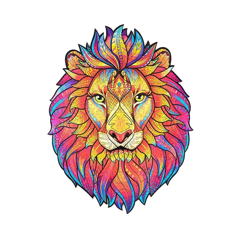 Wooden Jigsaw Puzzle Lion Puzzle Toy Colorful Stress Reliever Lion ...