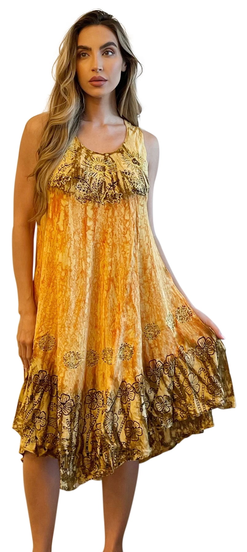 Riviera Sun Tie Dye Summer Dress - Beach Cover Up (Brown Rust Umbrella ...