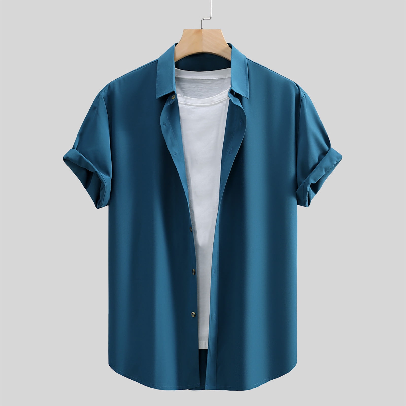 Playeras Elvqul Caballero Liso Azul Playa Con Bolsillos Solapa Manga ...