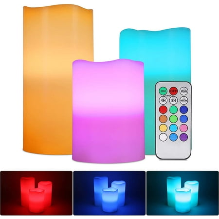 MAFNIO RGB LED Candle Light, 3 pcs Multicolor Real Flameless Battery ...