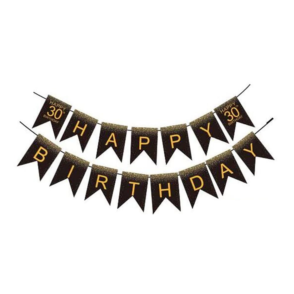 BIRLON 30th Happy Birthday Banner, Black Gold Birthday Party ...