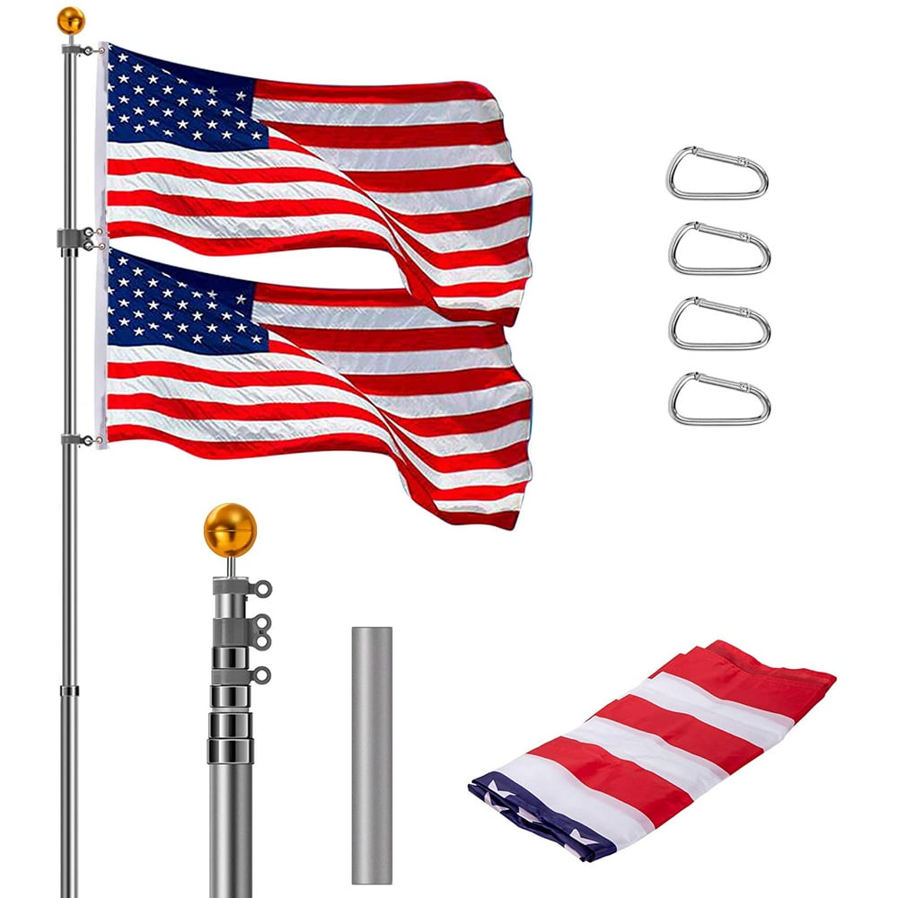 Vivohome 25ft Telescoping Flag Pole Kit Fly 2 Flags Aluminum Extra Thick Heavy Duty Outdoor