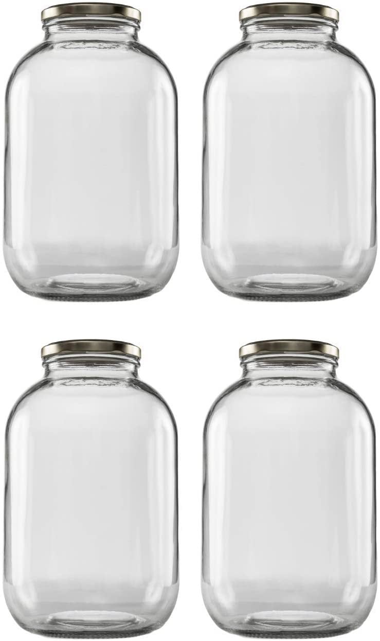 Clearview Container Wide Mouth Glass Jug Mason Jar with Gold Cap Metal ...
