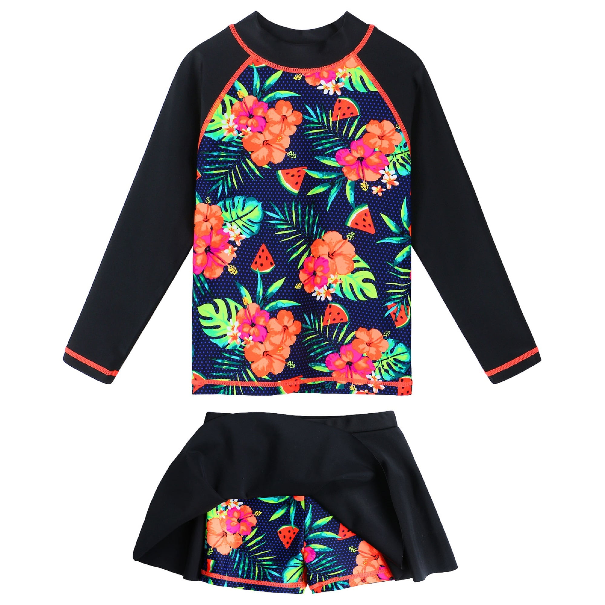 BAOHULU Girls Swimsuit Two Piece Long Sleeve UPF 50+ Bathing Suit Black ...