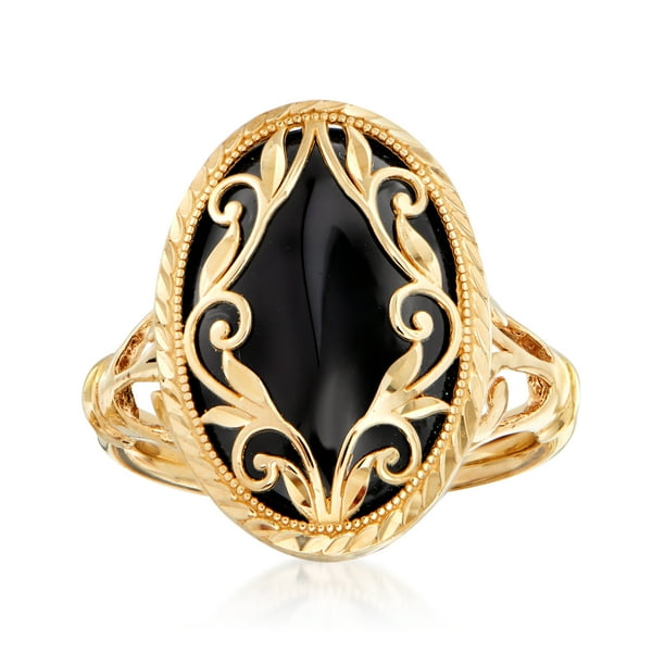 Ross-Simons - Ross-Simons Black Onyx Scroll Ring in 14kt Yellow Gold ...