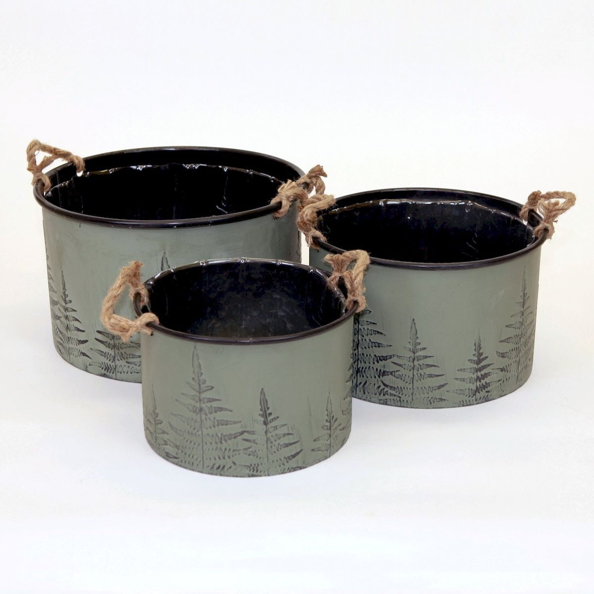 Set Of 3 Gray With Tree Pattern And Rope Handles Planters - Walmart.com