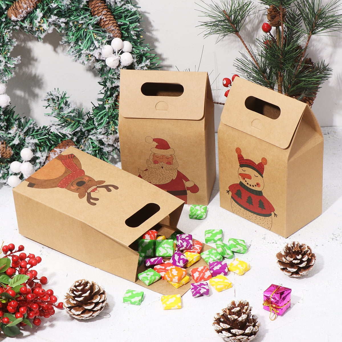 16PCS Christmas Treat Bags Christmas Cookie Gift Bags Holiday Gift Bags Kraft Paper Candy Favor 16pcs-christmas-treat-bags-christmas-cookie-gift-bags-holiday-gift-bags-kraft-paper-candy-favor